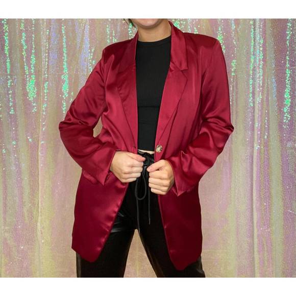 glam | Jackets & Coats | New Glam Satin Wine Blazer In Deep Claret ...